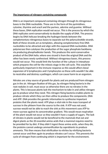 AQA A Level Essay- The Importance of nitrogen containing compounds ... AQA A Level Essay- The Importance of nitrogen containing compounds ...