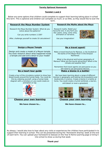 Y6 Homework (Maya, Rainforests, Hearts) | Teaching Resources