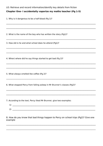 Percy Jackson Literacy Tasks | Teaching Resources