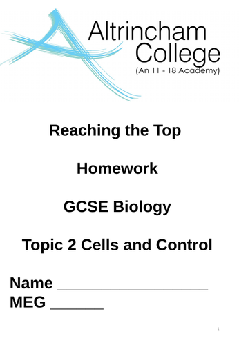 Edexcel CB2 SB2 High Prior Attainer Homework Booklet - GCSE Biology ...