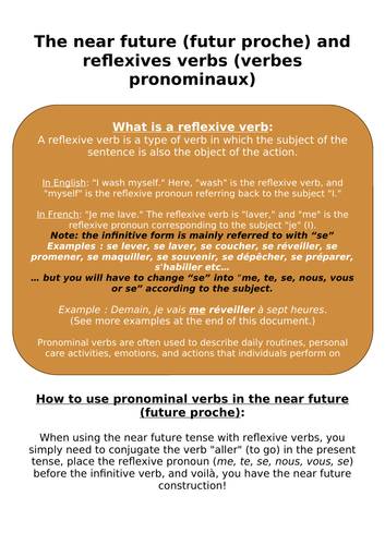 The near future and the reflexive verbs | Teaching Resources