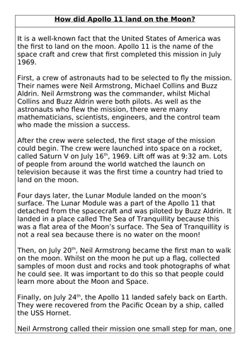 Moon Landing Explanation Writing | Teaching Resources