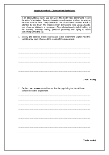 A-Level Psychology - OBSERVATIONAL TECHNIQUES [Year 1 Research Methods ...