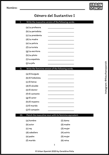 Masculine and Feminine Nouns [SPANISH] | Teaching Resources