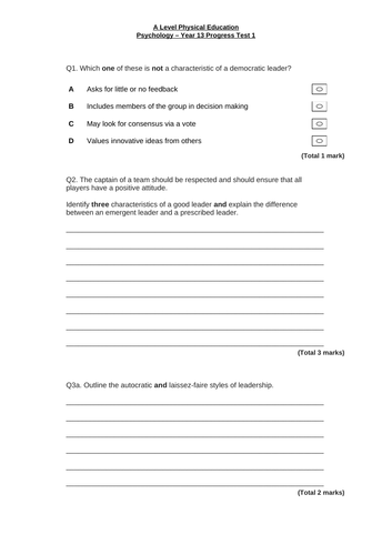 AQA A Level PE - Psychology Assessments Year 2 | Teaching Resources