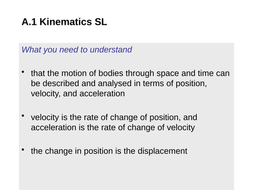IB DP Physics A.1 Kinematics PPT SL (first exams 2025) | Teaching Resources
