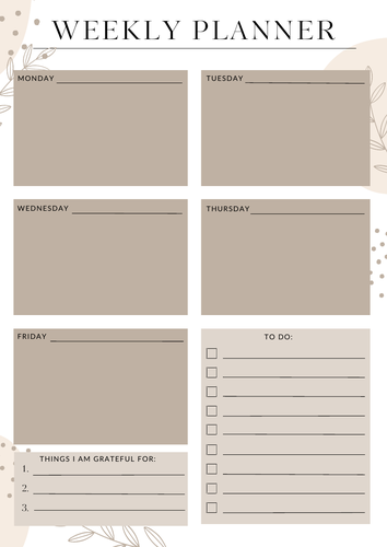Neutral Weekly Planner | Teaching Resources