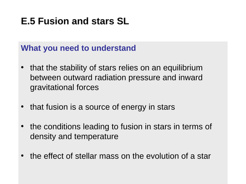 IB DP Physics E.5 Fusion and stars PPT SL (first exams 2025) | Teaching ...