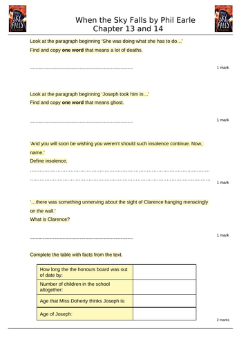 When the Sky Falls Reading Comprehension | Teaching Resources