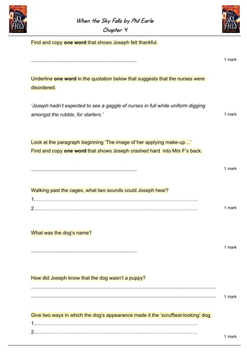 When the Sky Falls Reading Comprehension | Teaching Resources