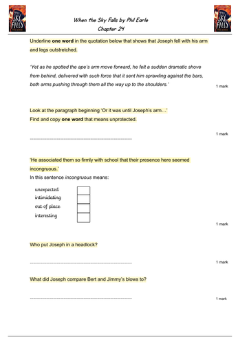 When the Sky Falls Reading Comprehension | Teaching Resources
