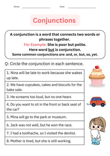 Printable Conjunctions Worksheets & Posters for 1st Grade Daily Grammar ...