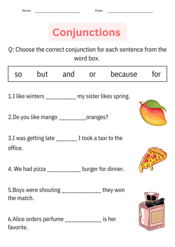 Printable Conjunctions Worksheets & Posters for 1st Grade Daily Grammar ...