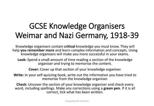 Edexcel GCSE History Weimar and Nazi Germany knowledge organisers ...