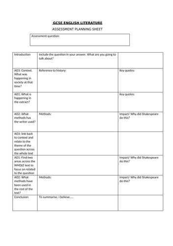 GCSE Macbeth essay scaffolding help sheet | Teaching Resources