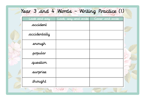 Year 3 & 4 Statutory Spellings Practise Mats - Rose Design | Teaching ...
