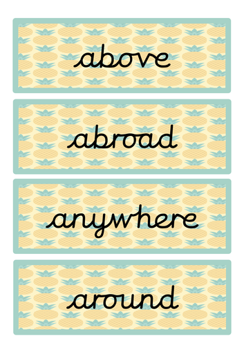 Adverbs Display Word Cards - Pineapple Design | Teaching Resources