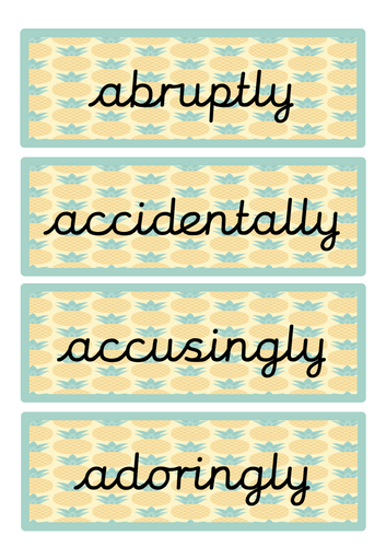 Adverbs Display Word Cards - Pineapple Design | Teaching Resources
