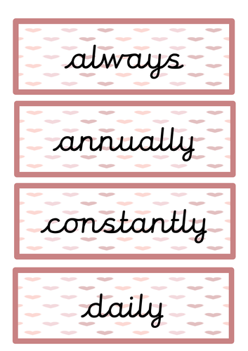 Adverbs Display Word Cards - Heart Design | Teaching Resources