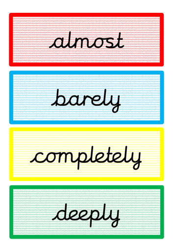 Adverbs Display Word Cards - Multicoloured Design | Teaching Resources