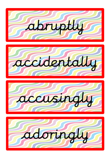 Adverbs Display Word Cards - Colourful Design | Teaching Resources