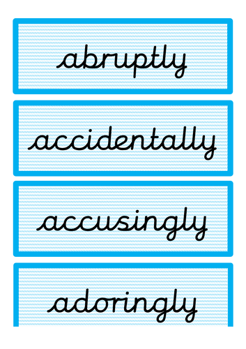 Adverbs Display Word Cards - Blue Design | Teaching Resources
