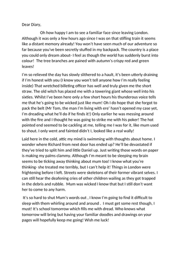 Creating a diary entry in role as William from Goodnight Mr Tom ...