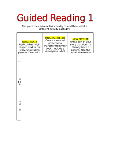 Independent Reading Tasks learning Aids Lots of Ideas | Teaching Resources