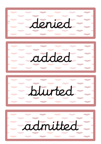 Synonyms For Said Display Word Cards - Heart Design | Teaching Resources