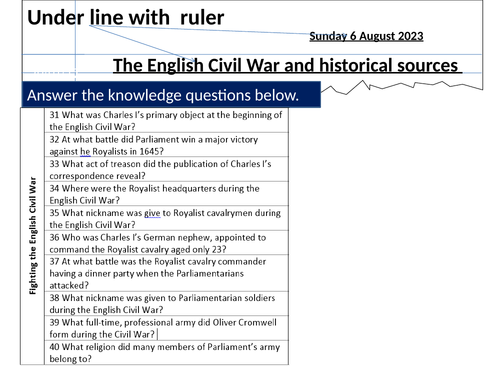English Civil War (unit of work) | Teaching Resources