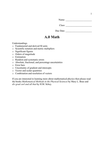 IB Physics Topic A.0 Math | Teaching Resources