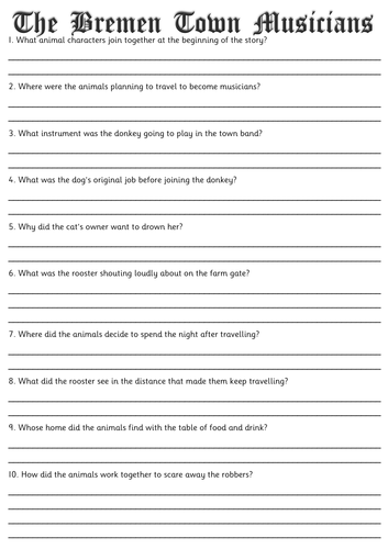 Bremen Town Musicians Reading | Teaching Resources