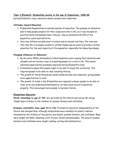GCSE EDCEXEL HISTORY PAPER 2- ELIZABETHAN ENGLAND | Teaching Resources
