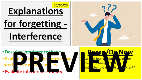 Explanations for forgetting: Interference - AQA A Level Psychology (Memory) | Teaching Resources