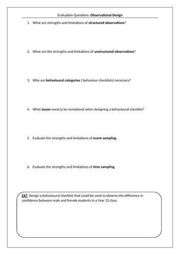 A-Level Psychology - OBSERVATIONAL DESIGN [Year 1 Research Methods ...
