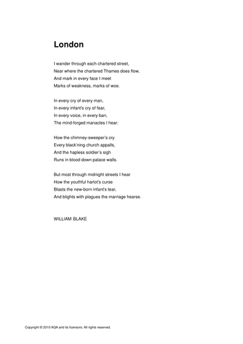 London by William Blake: Power and Conflict. Excellent Resource ...