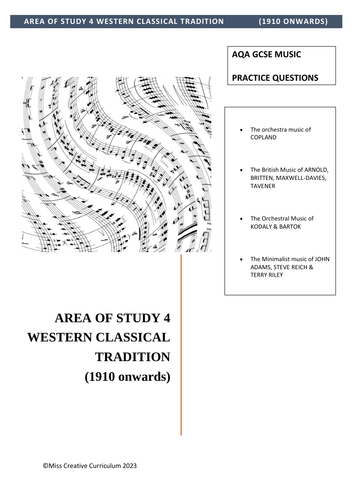 AQA GCSE Music - Area of Study 4 (Classical Music 1910 onwards ...
