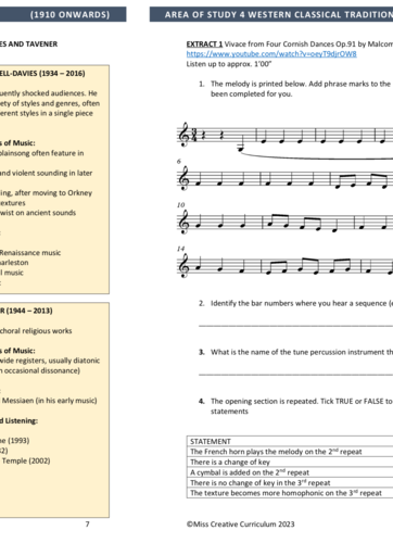 AQA GCSE Music - Area of Study 4 (Classical Music 1910 onwards ...