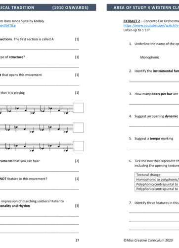 AQA GCSE Music - Area of Study 4 (Classical Music 1910 onwards ...