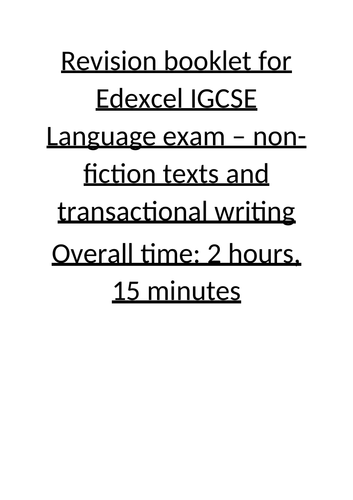 Edexcel IGCSE English Language Revision guide, paper 1 | Teaching Resources