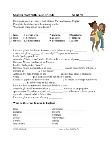Spanish False Friends Reading: Cognados falsos Lectura | Teaching Resources