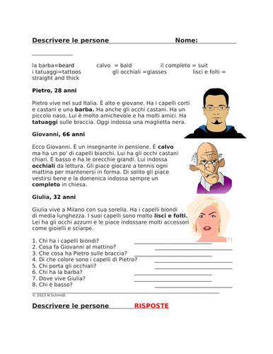 Italian Describing People Reading: Descrivere le persone Lettura en ...