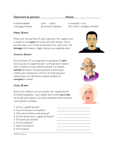 Italian Describing People Reading: Descrivere le persone Lettura en ...