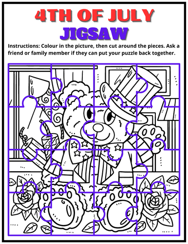 4th of July Jigsaw Coloring Puzzles: Educational Activity for ...