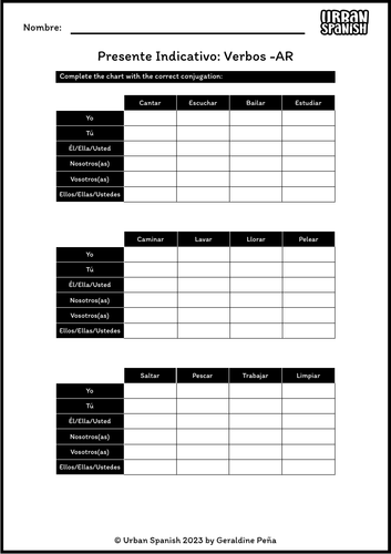 [SPANISH] PRESENT TENSE: -AR ENDING REGULAR VERBS WORKSHEETS | Teaching ...