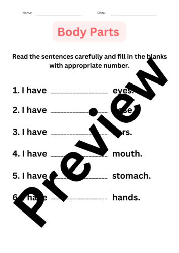 printable matching body parts worksheet for Special Education grade 1 ...