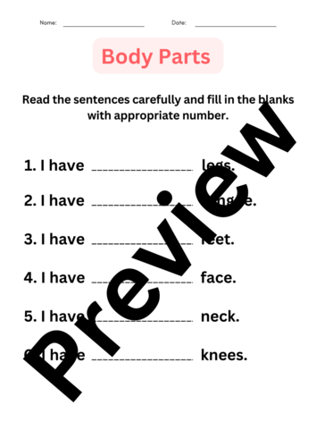 printable matching body parts worksheet for Special Education grade 1 ...