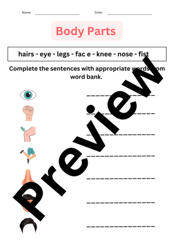 printable matching body parts worksheet for Special Education grade 1 ...