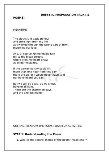 Carol Ann Duffy preparation and Revision Pack of 5 poems. | Teaching ...
