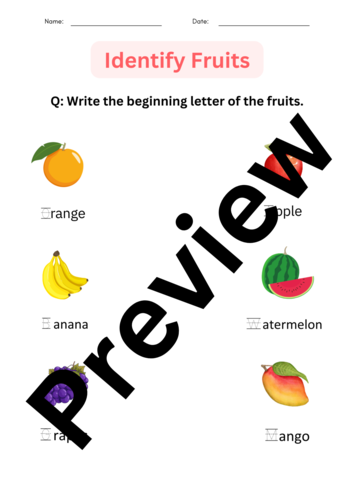 printable matching and Identify fruits worksheet for kindergarten ...